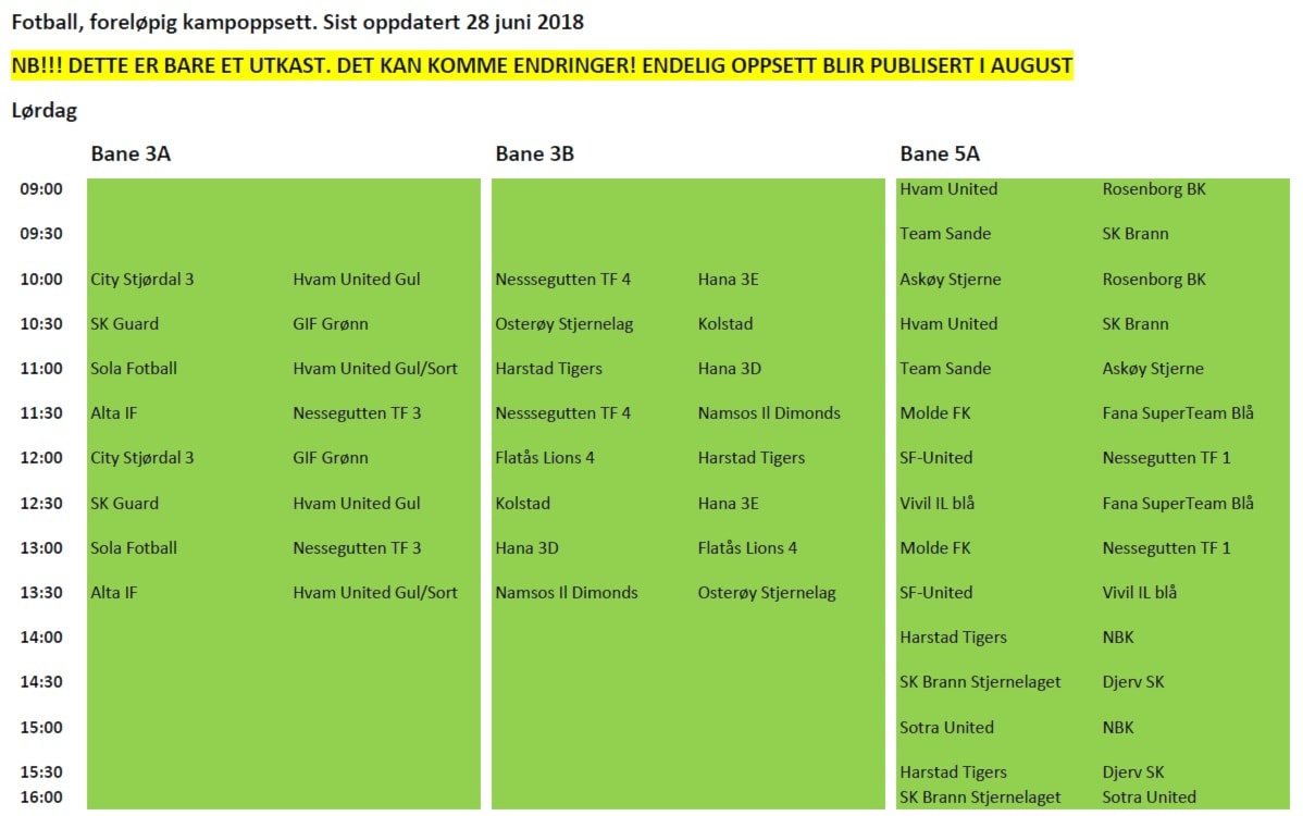 Oppdatert kampoppsett fotball